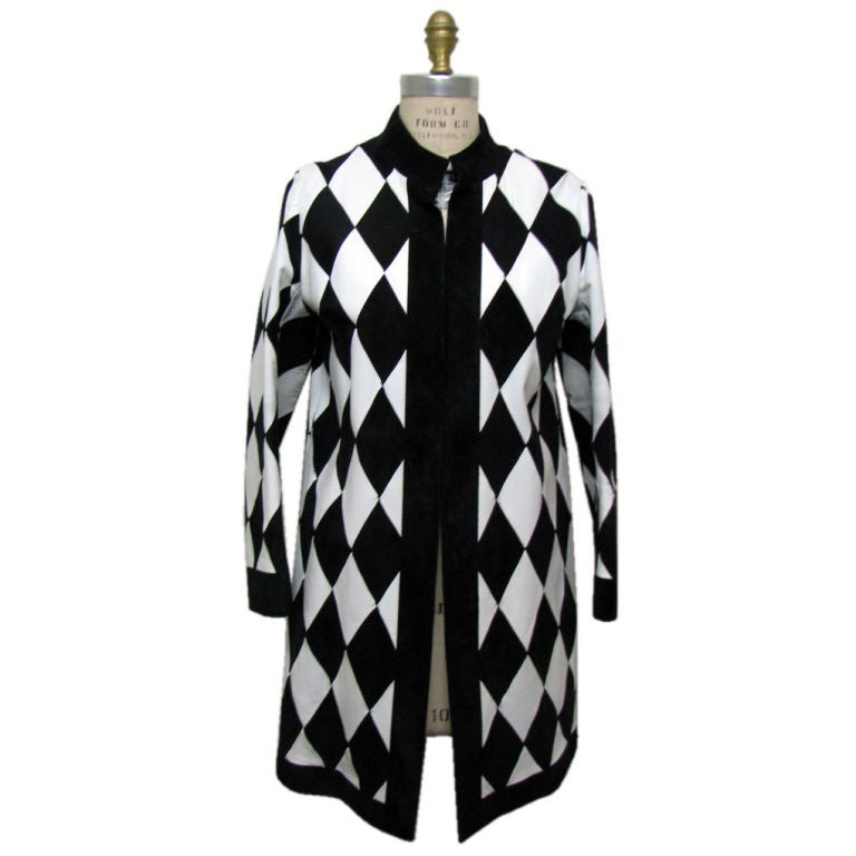 Mod 1960s PIERRE CARRON 'Harlequin' Leather Coat For Sale at 1stDibs