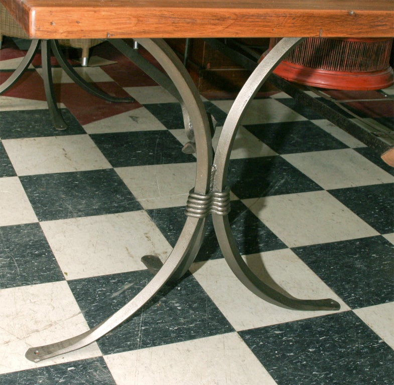 Distressed Cherry Wood Table Top on Metal Base at 1stDibs