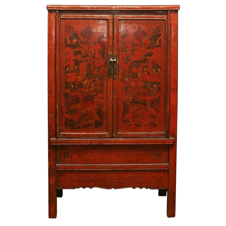 Chinese Red Lacquer Cabinet. at 1stDibs