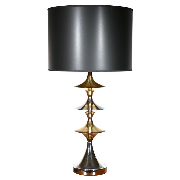 Brass and Chrome Disc Table Lamp at 1stDibs