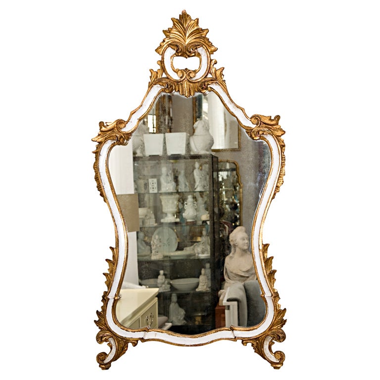 Hand Carved European mirror gilded with white trim at 1stDibs