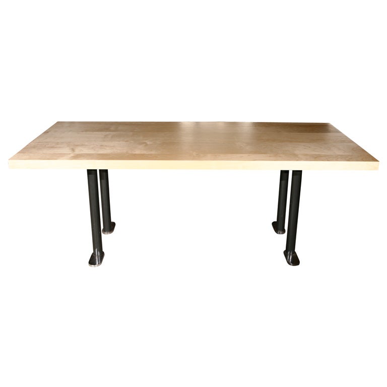 French Industrial Table in Ash with Cast Iron Base at 1stDibs