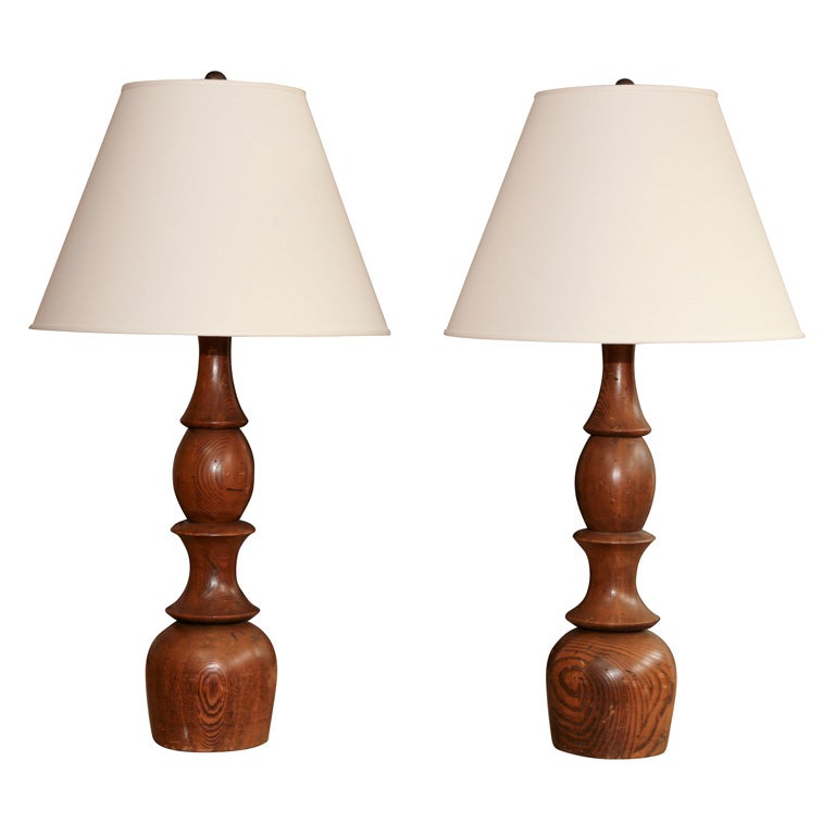 Pair of Oversized Turned Oak Lamps at 1stDibs