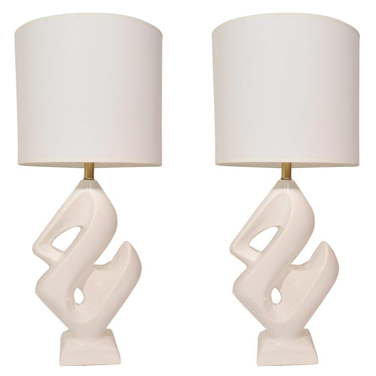 Pair of Sculptural White Porcelain Ceramic Lamps at 1stDibs