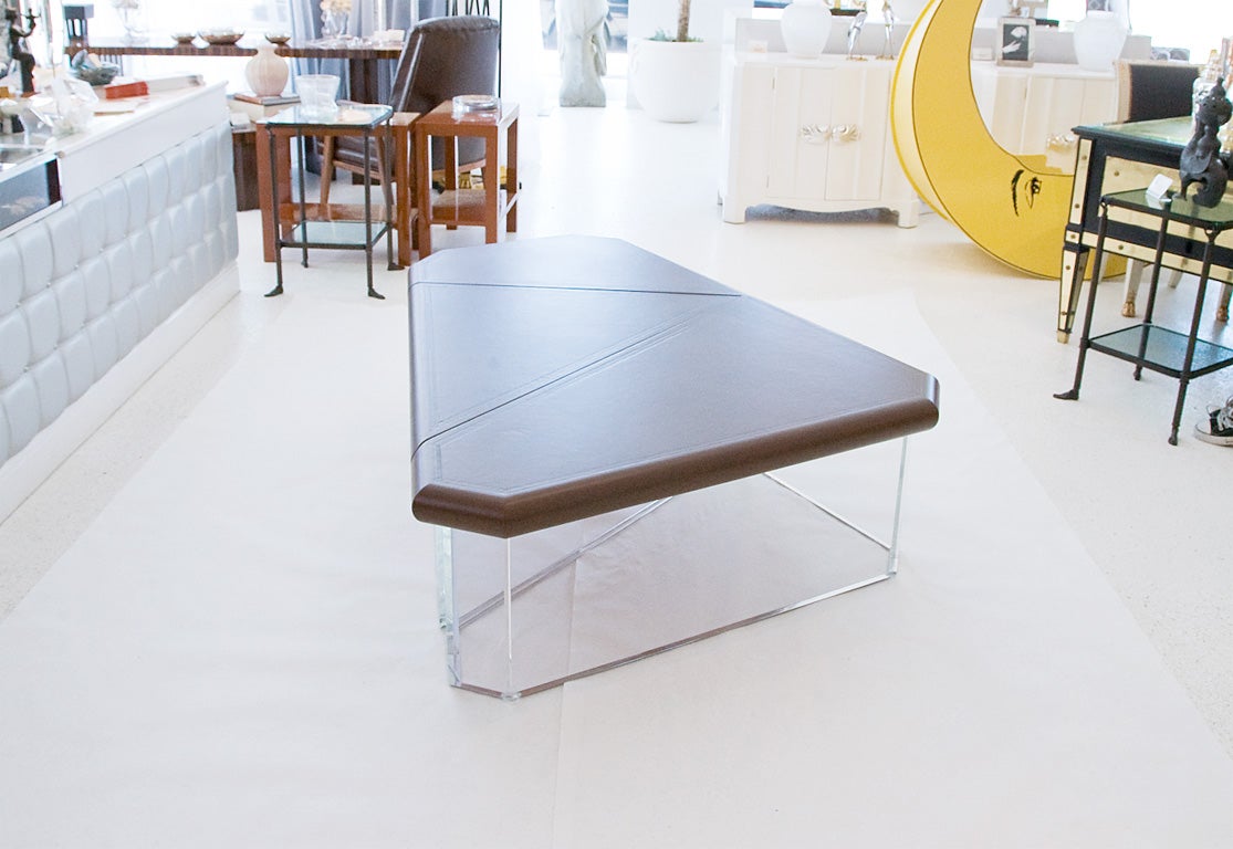 Custom Lucite and Leather Wrapped 3 Piece Cocktail Table at 1stDibs
