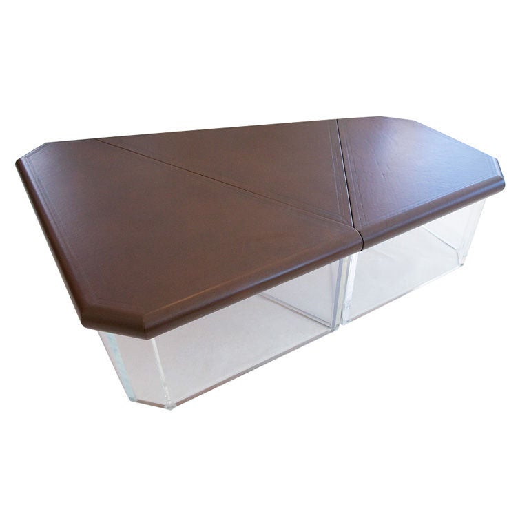 Custom Lucite and Leather Wrapped 3 Piece Cocktail Table at 1stDibs