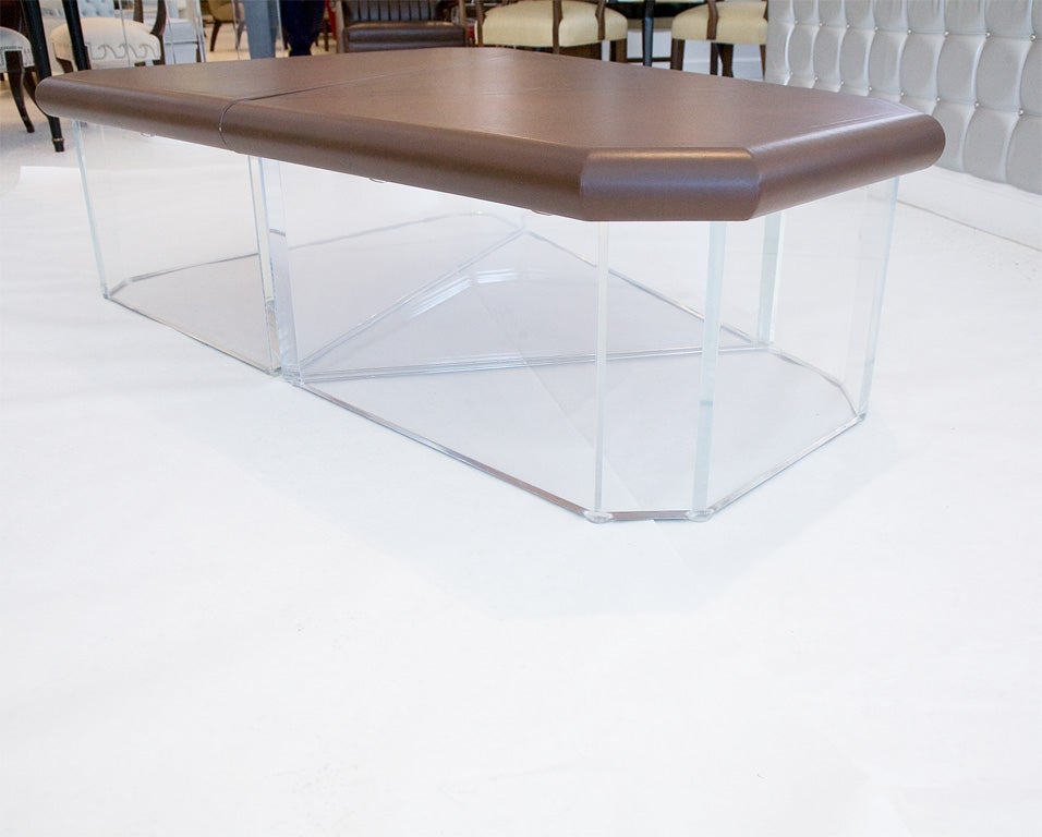 Custom Lucite and Leather Wrapped 3 Piece Cocktail Table at 1stDibs