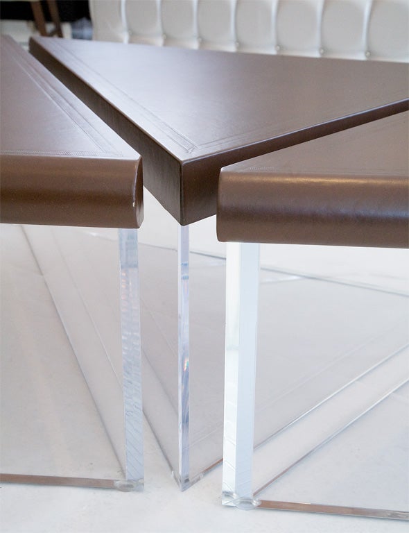 Custom Lucite and Leather Wrapped 3 Piece Cocktail Table at 1stDibs