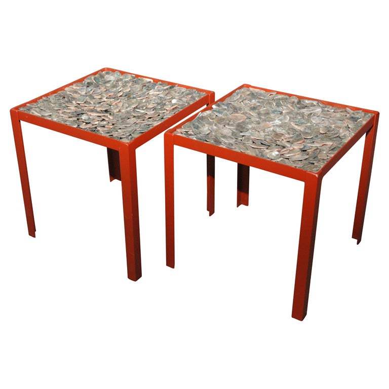 Beautiful Pair of Abalone Shell Side Tables For Sale at 1stDibs
