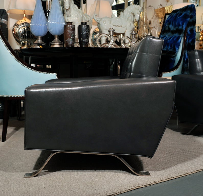 French Modernist, Joseph-Andre Motte Grey Leather Club Chairs For Sale ...