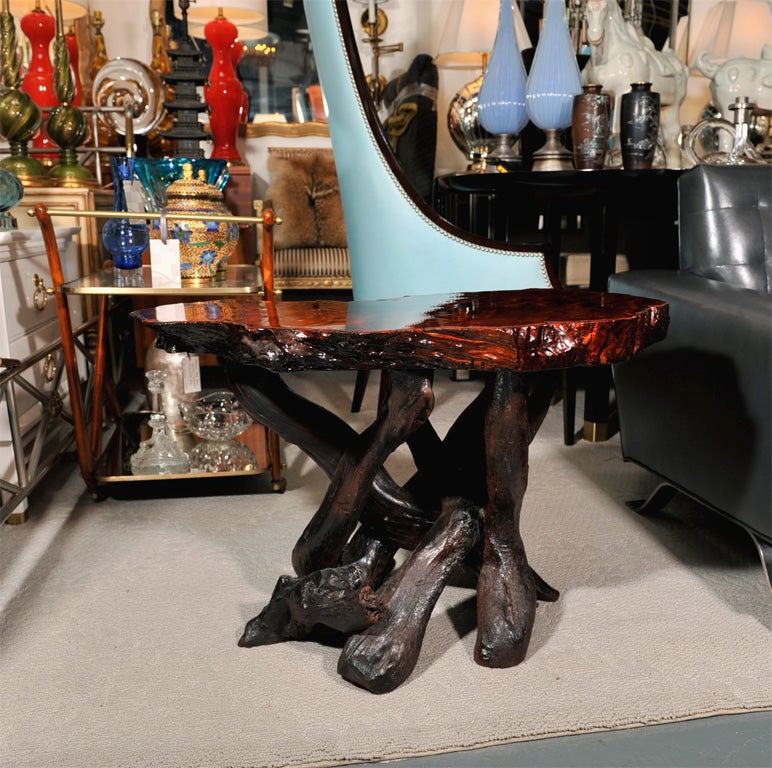 Walnut Slab Table with Twisted Root Base at 1stDibs