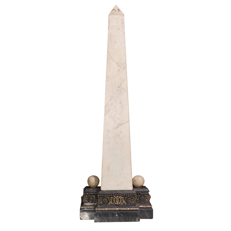 Rare Swedish Veined White Marble Tall Obelisk For Sale at 1stDibs