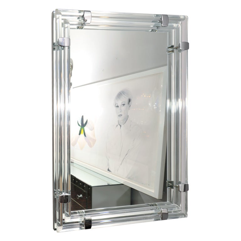 Glass Rod Mirror with 8 Metal Accents in Chrome For Sale at 1stDibs