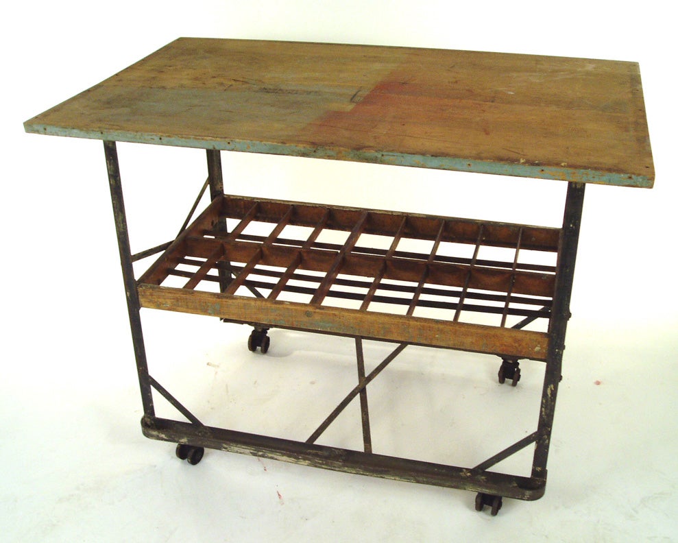Vintage Industrial metal and wood Rolling Table / Cart at 1stDibs