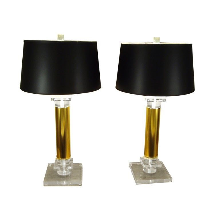 Pair of Mid-century Lucite and brass lamps at 1stDibs