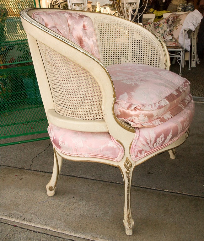 CANE BACK PINK SATIN BARREL CHAIRS~ at 1stDibs