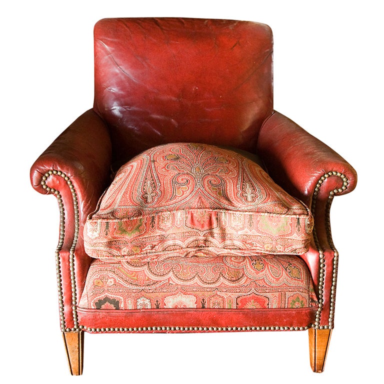 Vintage Red Leather Arm Chair For Sale at 1stDibs