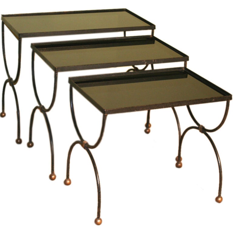 Set of Black Glass and Brass Nesting Tables For Sale at 1stdibs
