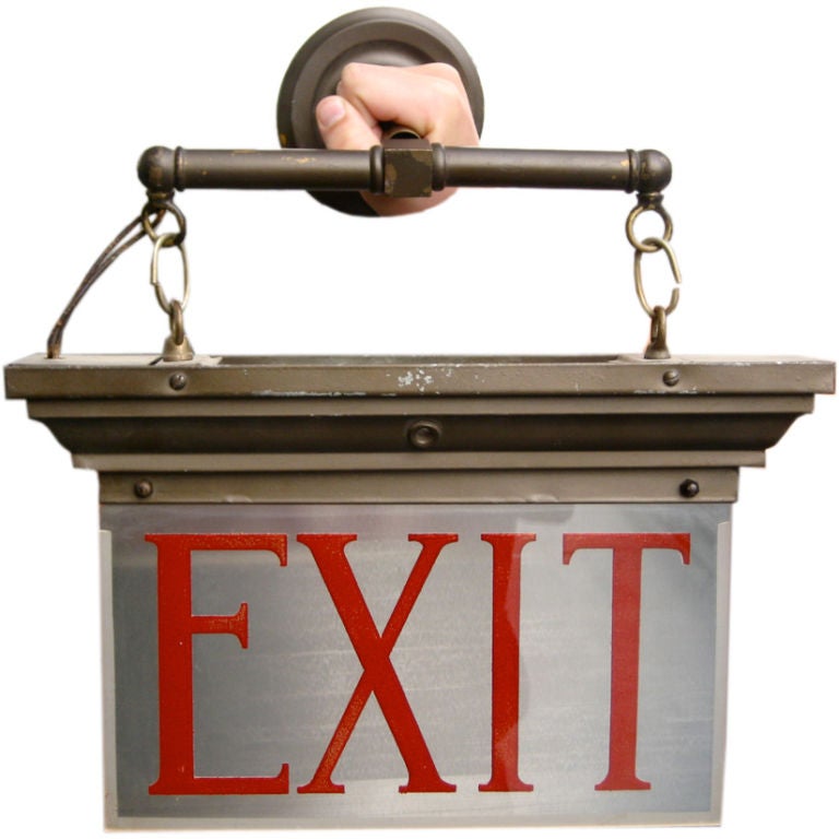 Illuminated Etched Glass Exit Sign at 1stDibs