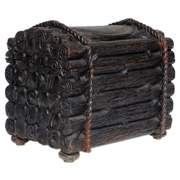 GERMAN BLACK FOREST HAND-CARVED AND EBONIZED WOODEN LOG BOX For Sale at ...