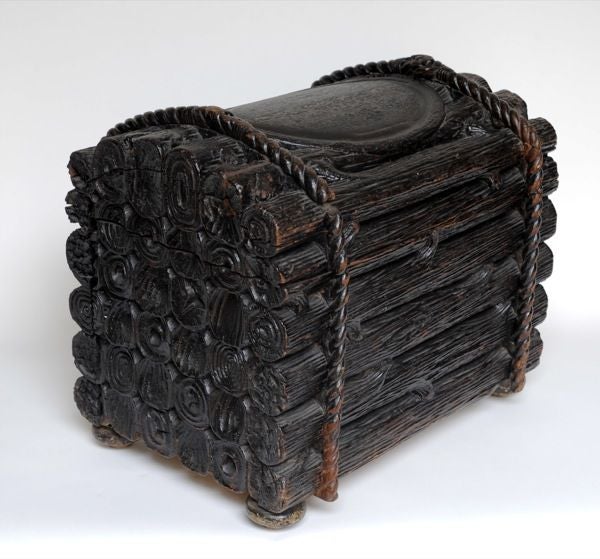 GERMAN BLACK FOREST HAND-CARVED AND EBONIZED WOODEN LOG BOX For Sale at ...