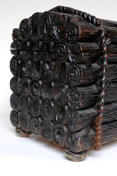 GERMAN BLACK FOREST HAND-CARVED AND EBONIZED WOODEN LOG BOX For Sale at ...