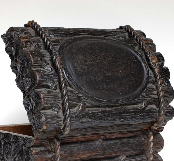 GERMAN BLACK FOREST HAND-CARVED AND EBONIZED WOODEN LOG BOX For Sale at ...
