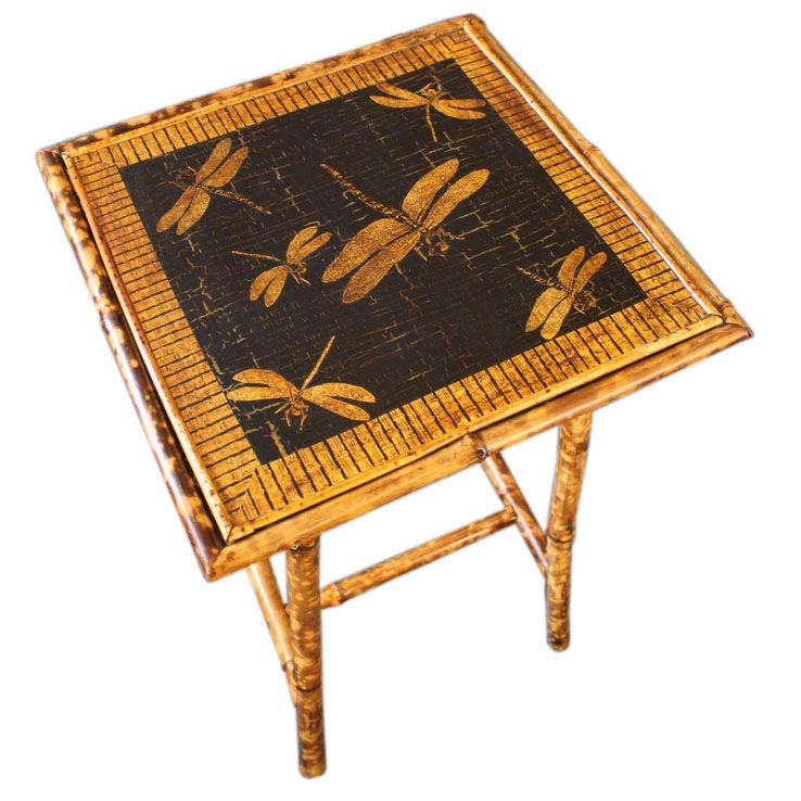 Dragonfly Decoupaged Antique Bamboo Side Table at 1stDibs