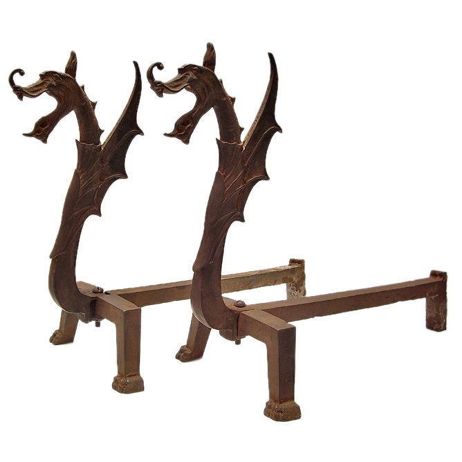 Pair of Dragon Cast Iron Andirons at 1stDibs