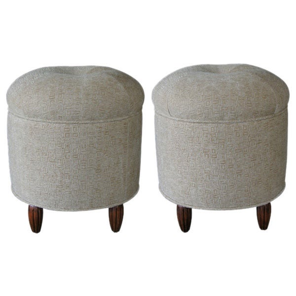 A Stylish Pair of French Art Deco Upholstered Circular Stools at 1stDibs