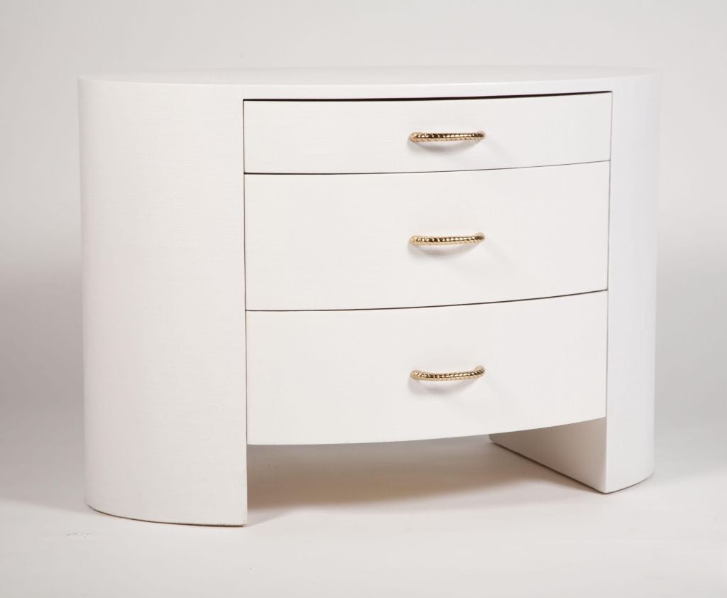 American Pair of Oval Linen-wrapped White Boudoir Chests at 1stDibs