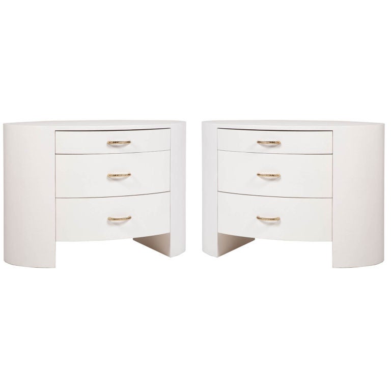 American Pair of Oval Linen-wrapped White Boudoir Chests at 1stDibs