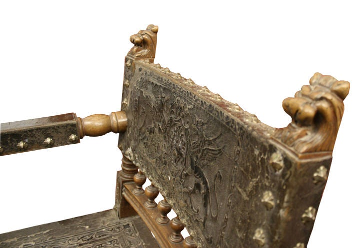 Spanish Baroque Studded Arm Chair with Tooled Leather at 1stDibs