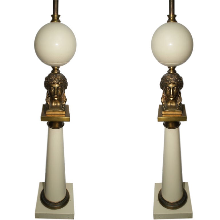 Pair,Figural Tall Column Lamps at 1stDibs