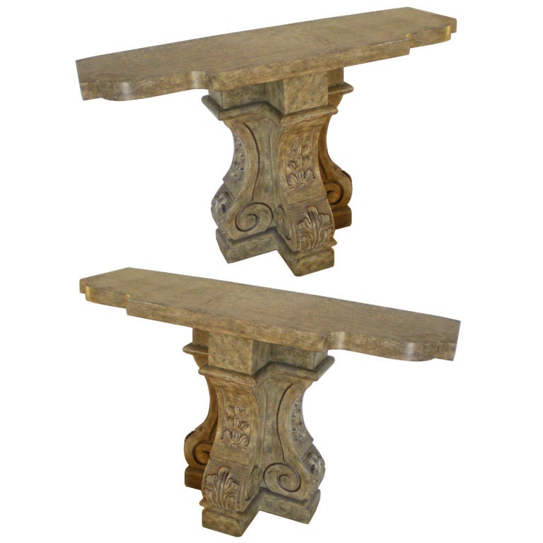 Pair of Faux Stone Console Tables at 1stDibs
