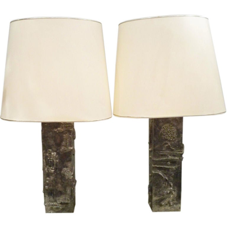 A Pair of Large Scale Table Lamps in Silver Glazed Ceramic at 1stDibs