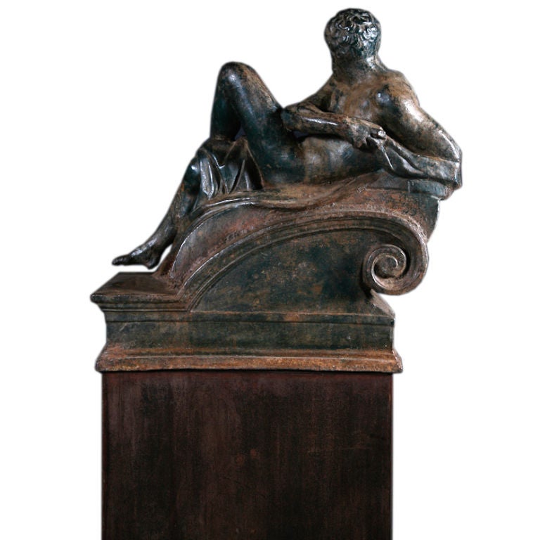 Pair of Cast Iron Statues on Bases at 1stDibs