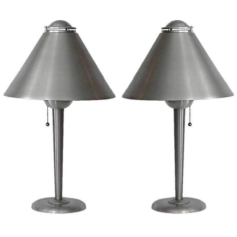 Pair of Streamline Art Deco Aluminum Table Lamps by Soundrite at 1stDibs