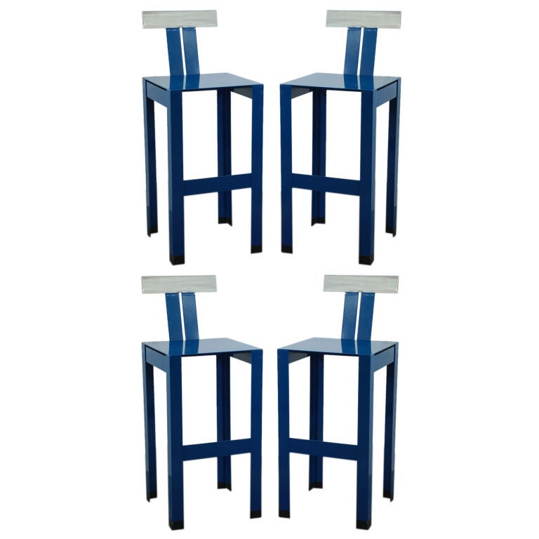 Set of 4 heavy metal custom bar stools at 1stDibs