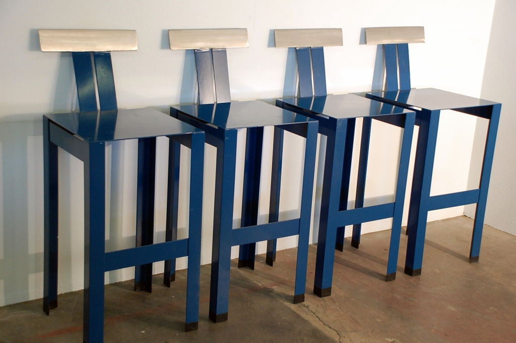Set of 4 heavy metal custom bar stools at 1stDibs