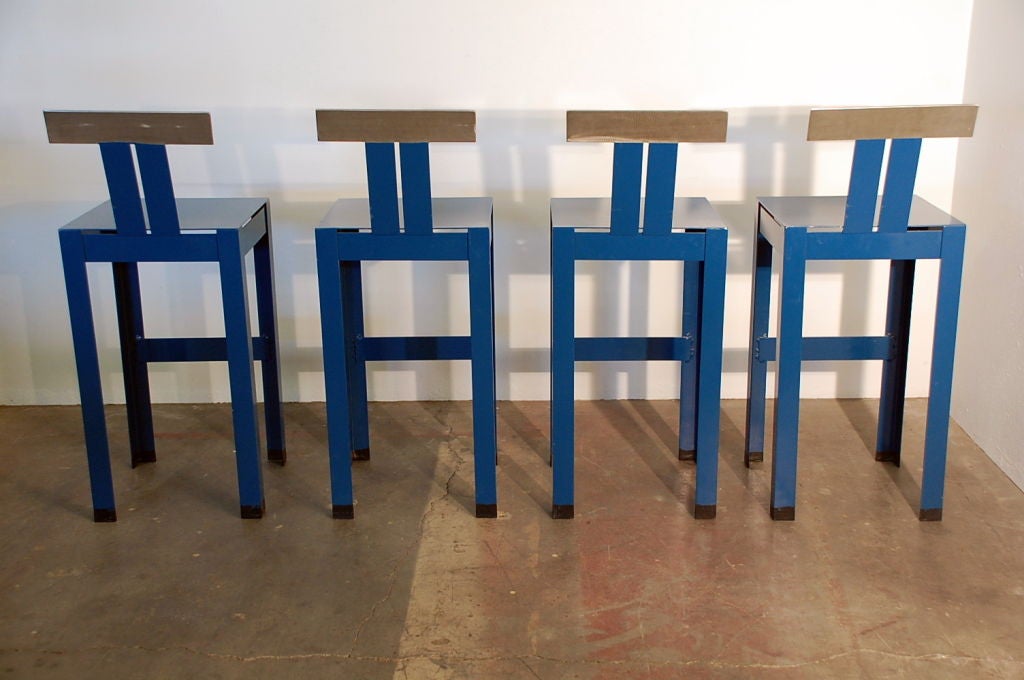 Set of 4 heavy metal custom bar stools at 1stDibs