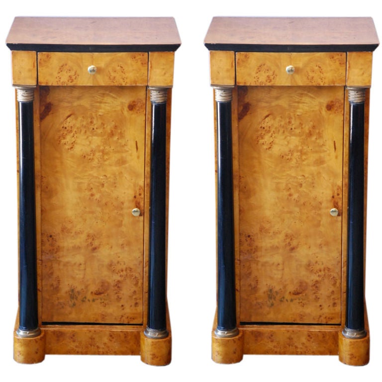 Pair of tall Biedermeier style birchwood night stands at 1stDibs