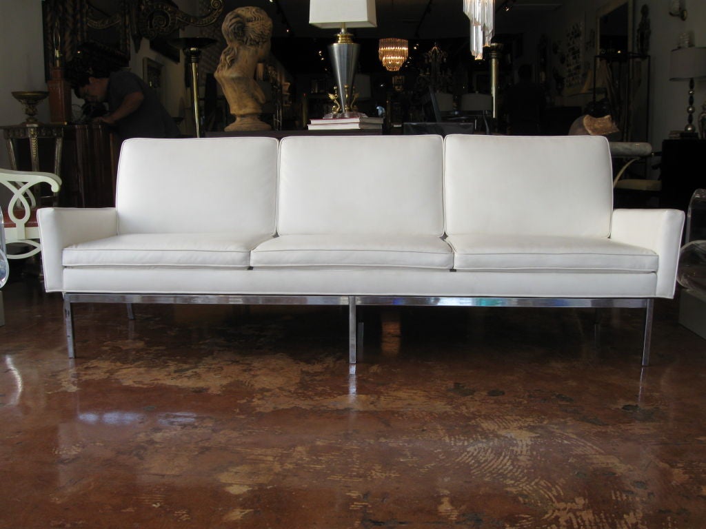 WHITE LEATHER AND CHROME MODERN SOFA at 1stDibs