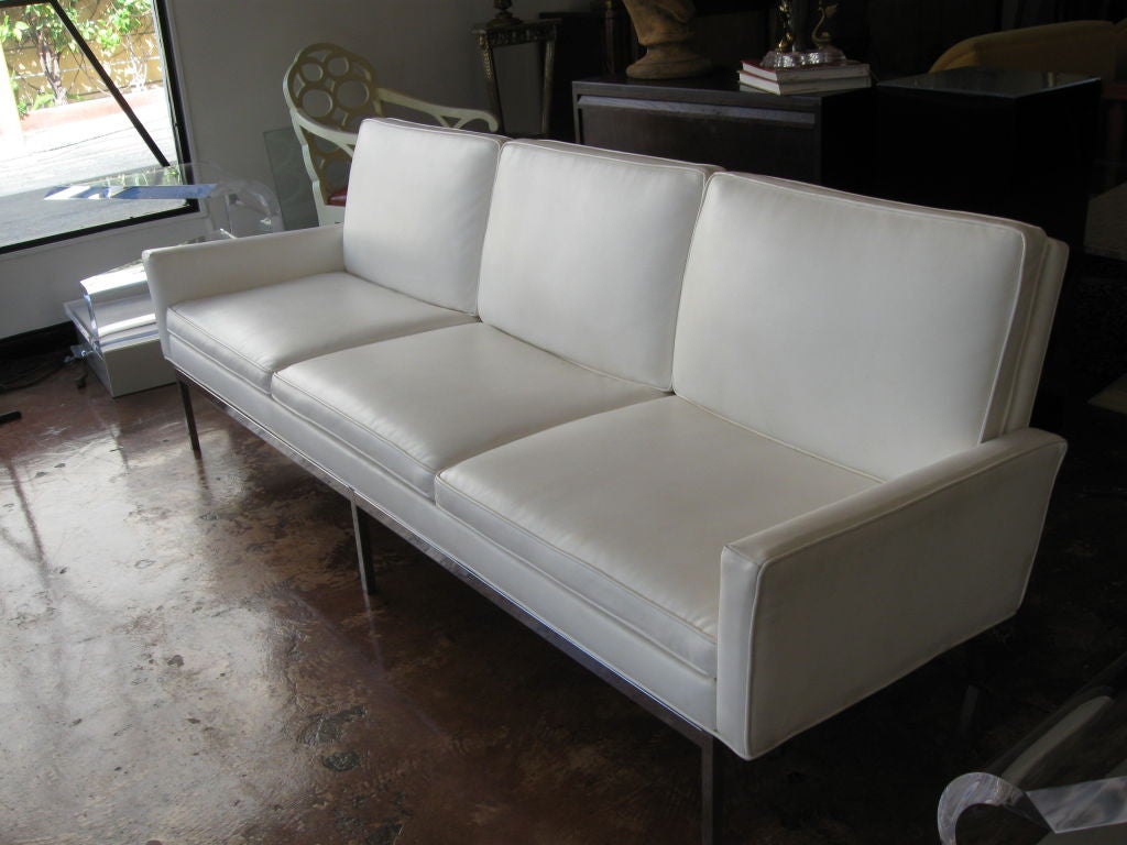 WHITE LEATHER AND CHROME MODERN SOFA at 1stDibs