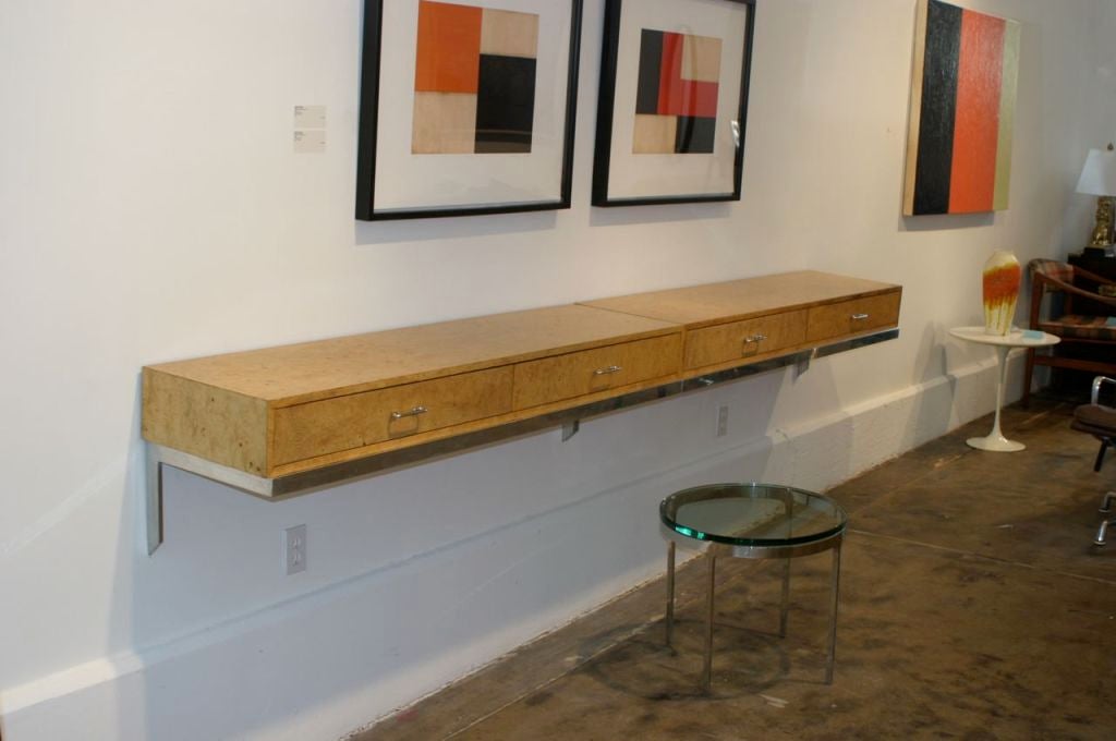 Italian 1970s Wall-Mounted Consoles in Burled Wood and Aluminum at 1stDibs