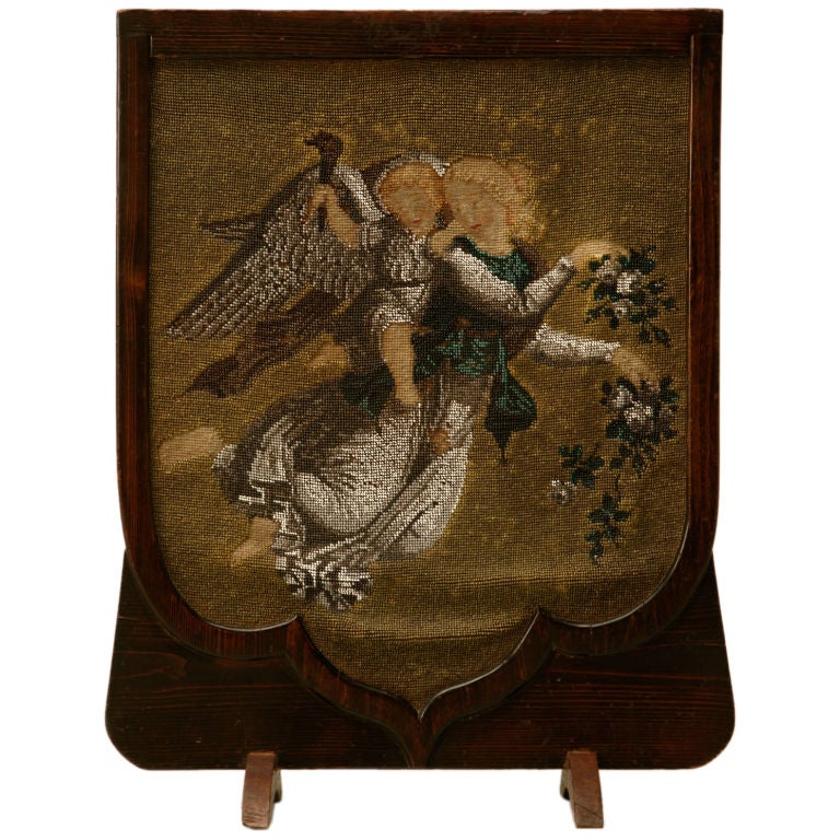 c.1870 Victorian Hand-Beaded Cheval Fire Screen at 1stDibs