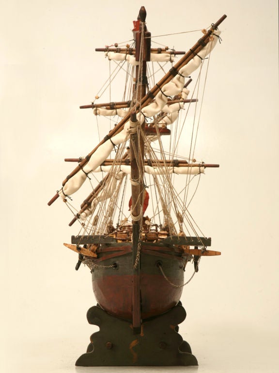 Handmade Vintage French Folk Art Pirate's Ship Model on Stand at ...