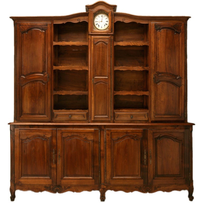 Antique French Walnut Louis XV Vaisselier with Clock, circa 1820 at ...