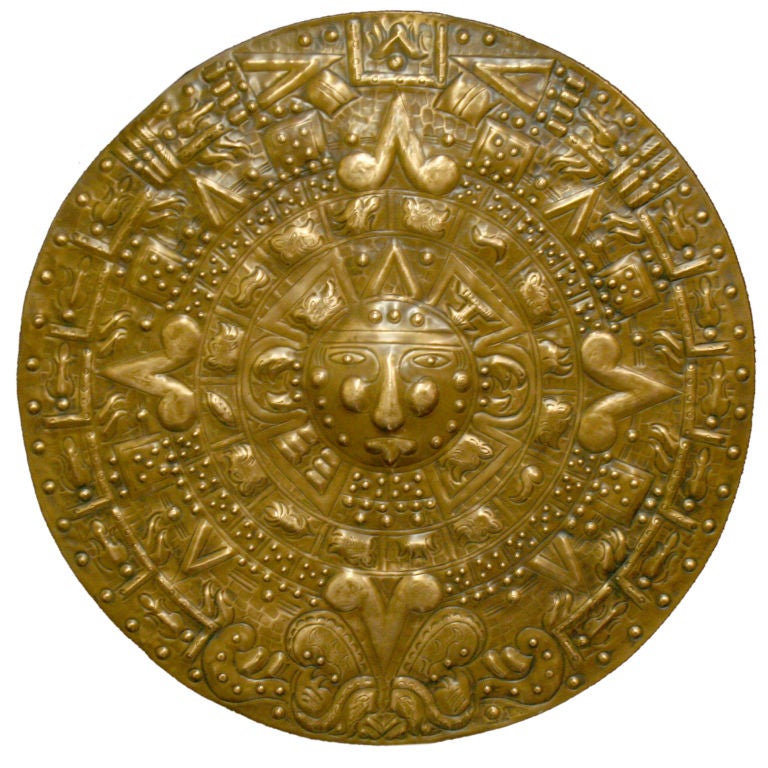 A Large Mexican Solar Motif Brass Wall Medallion at 1stDibs