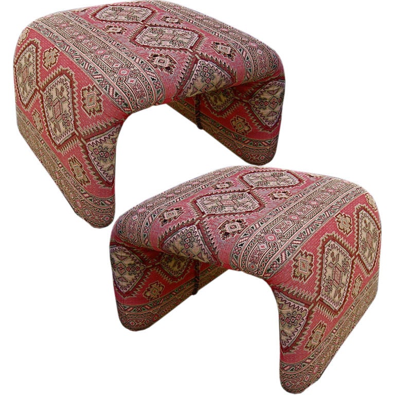 Pair of Waterfall Stools with Kilim Tapestry Upholstery at 1stDibs
